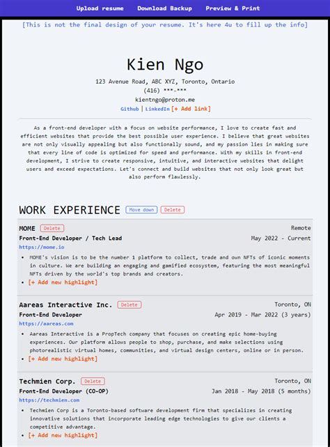 Github Kien Ngo Classic Resume Builder Free Interactive Tool For Building A Classic Resume