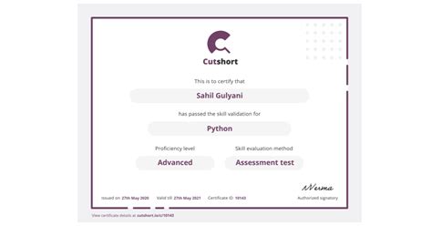 Sahils Skill Certificate For Python Cutshort