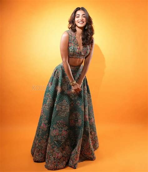 Sexy Pooja Hegde In A Mudra Green Lehenga With Organza Dupatta With