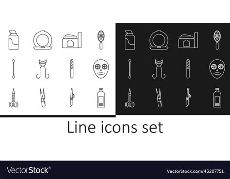 Set Line Bottle Of Shampoo Facial Cosmetic Mask Vector Image