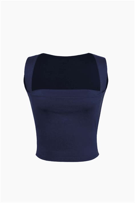 2024 Square Neck Cropped Tank Top Blue S In Tank Tops And Cami Online