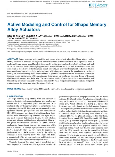 pdf active modeling and control for shape memory alloy actuators