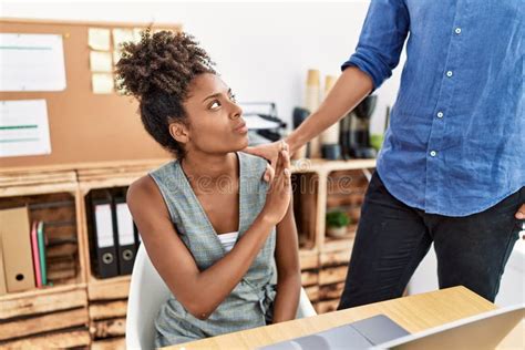 Man And Woman Business Workers On Sexual Harassment Concept At Office