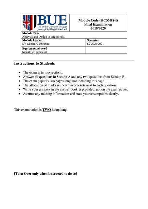 Solution Algorithm Analysis Sample Exam Studypool