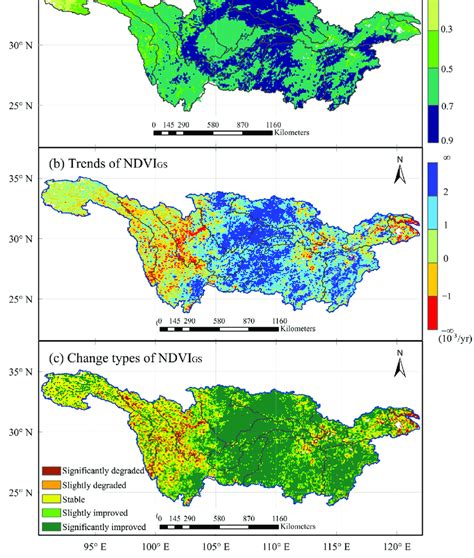 Spatial Distributions Of The A Mean NDVI B Linear Trends Of The