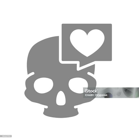 스피치 버블 그레이 아이콘에 심장이 있는 두개골 머리의 뼈 구조 두개골 기호 건강관리와 의술에 대한 스톡 벡터 아트 및 기타