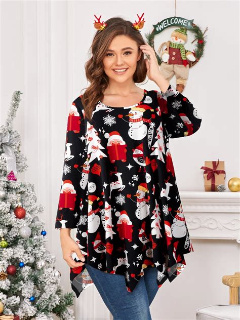Larace Womens Plus Size Christmas Shirt Casual Long Loose Fit 34