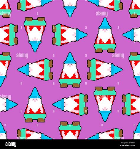 Garden Gnome Pixel Art Pattern Seamless 8 Bit Pixelated Background