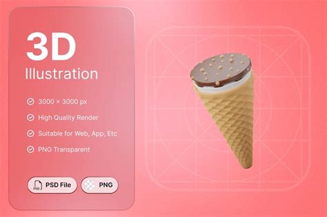 Premium Psd 3d Render Ice Cream Cone Choco Vanilla Concept Modern