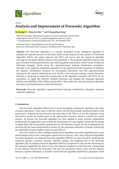 Pdf Analysis And Improvement Of Fireworks Algorithm