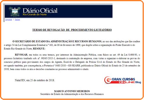 Concurso PC RN revogado processo de contratação da organizadora
