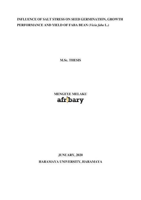 Influence Of Salt Stress On Seed Germination Growth Performance And Yield Of Faba Bean Vicia