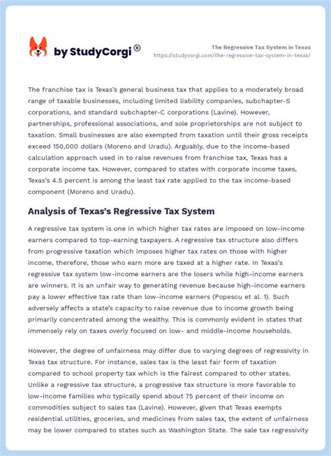 The Regressive Tax System In Texas Free Essay Example