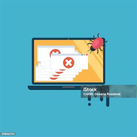 컴퓨터 바이러스입니다 컴퓨터가 감염 경고 메시지를 많이 있다 평면 벡터 일러스트 레이 션 컴퓨터 바이러스 테크놀로지에 대한 스톡