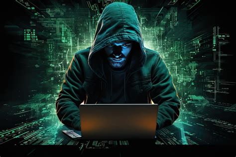 Premium Photo Portrait Of Bad Hacker Working On Computer