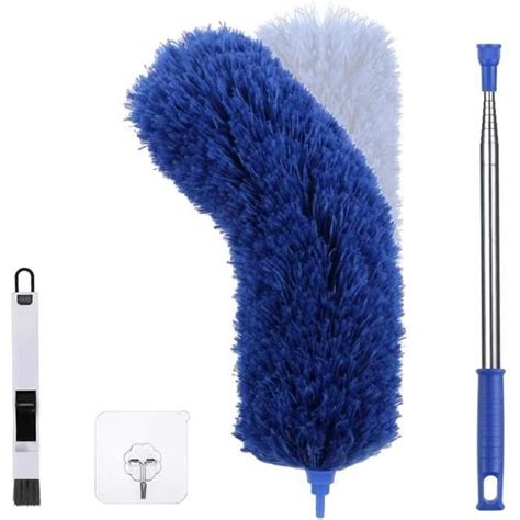 Plumeau Poussière Plumeau Télescopique Plumeau Microfibre avec Poignée en Acier Inoxydable Bleu