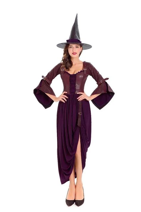 Deluxe Leather Witch Cosplay Costume Dress Halloween Party Witch Role