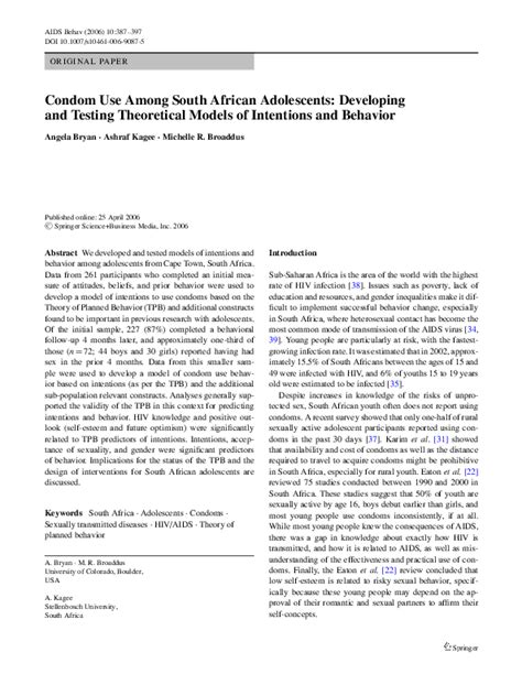 Pdf 2006 Condom Use Among South African Adolescents Developing And