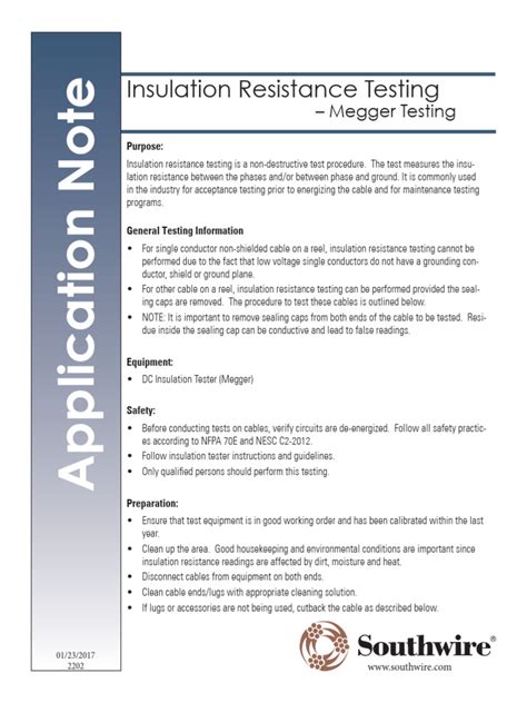 Insulation Resistance Testing Pdf Electrical Resistance And