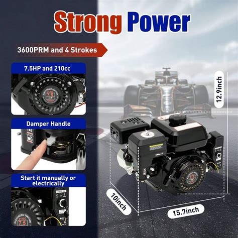 7 5hp 212cc Gas Engine Motor Electric Start Horizontal Engine 4 Stroke