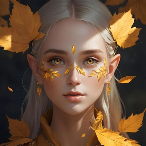 Premium Photo An Elf Girl With Golden Leaves On Her Face