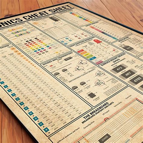 Electronics Cheat Sheet Poster Diagram Vintage Knowledge Wall Art