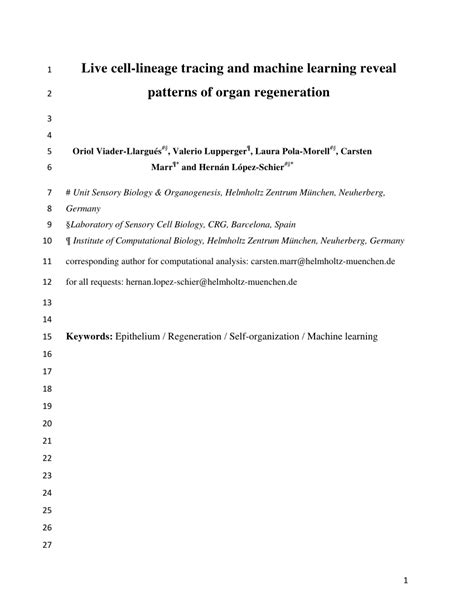 PDF Live Cell Lineage Tracing And Machine Learning Reveal Patterns Of Organ Regeneration
