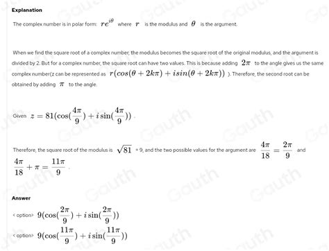 Solved Find The Square Roots Of The Complex Number Z Cos Isin Select