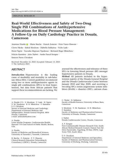 Pdf Real World Effectiveness And Safety Of Two Drug Single Pill