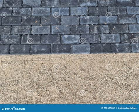 Black Concrete Brick Pavement During Laying Process Stock Image Image