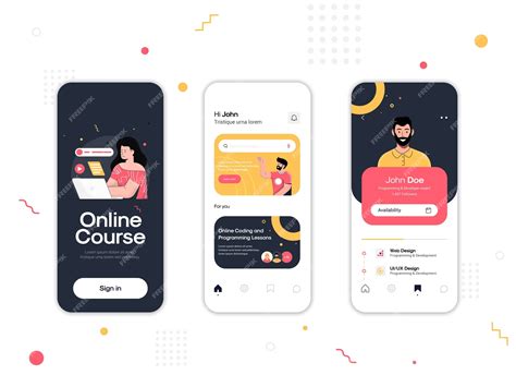 Premium Vector Set Of Ui Ux Gui Screens Online Course App