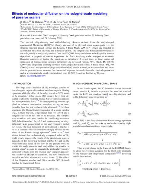 Pdf Effects Of Molecular Diffusion On The Subgrid Scale Modeling Of