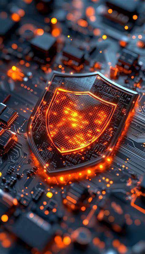 Vibrant Shield Symbolizing Data Protection On Circuit Board Stock Illustration Illustration Of