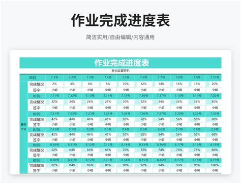 简约风作业完成进度表 Excel免费模板下载