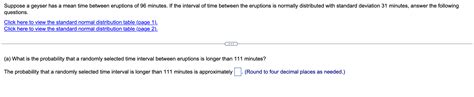Solved Suppose A Geyser Has A Mean Time Between Eruptions Of