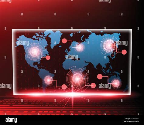 World Map Cyber Line Attack By Hacker Red Concept Background Vector Illustration Eps10 Stock