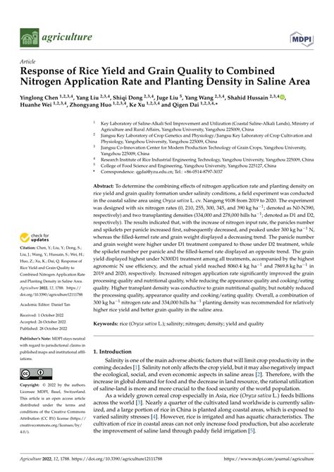 Pdf Response Of Rice Yield And Grain Quality To Combined Nitrogen