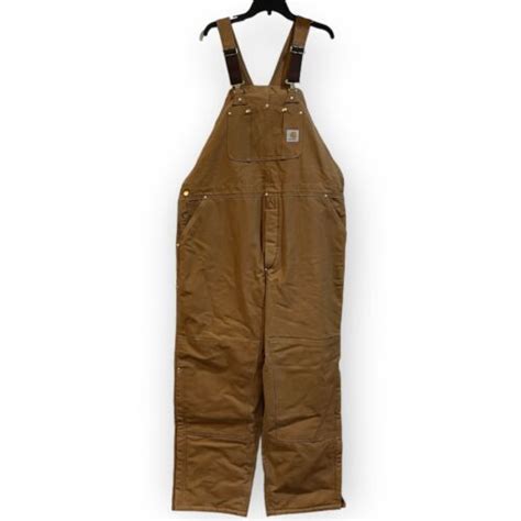 Vtg Carhartt R02 Brown Quilt Lined Duck Bib Overalls Made In Usa Worn