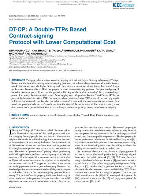 PDF DT CP A Double TTPs Based Contract Signing Protocol With Lower
