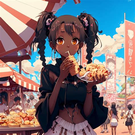 Adorable Black Anime Girl Eating Snacks By Imnoai On Deviantart