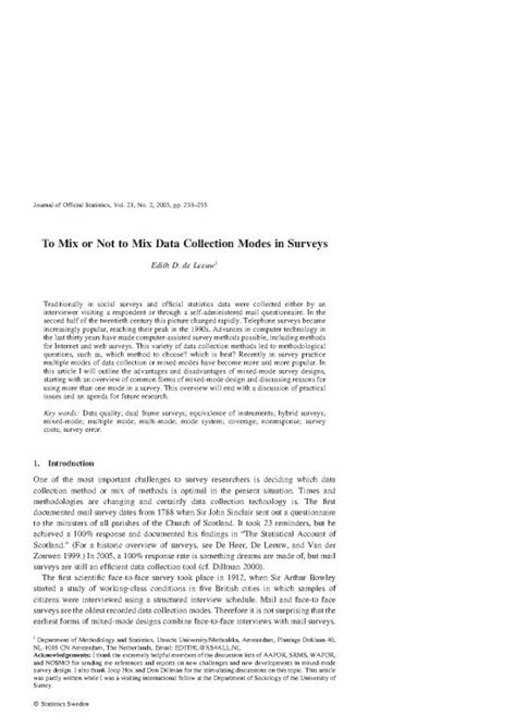 Methods Of Data Collection In Statistics Pdf 87380 To Mix Or Not To Mix Data Collection Modes