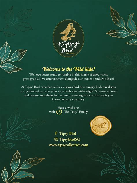 Tipsy Bird Menu 9 April 2024 Pdf Thai Cuisine Drink