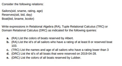 Solved Consider The Following Relations Sailorssid Sname