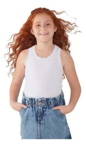 Regata Básica Infantil Menina Em Ribana E Detalhe Em Renda Parcelamento sem juros