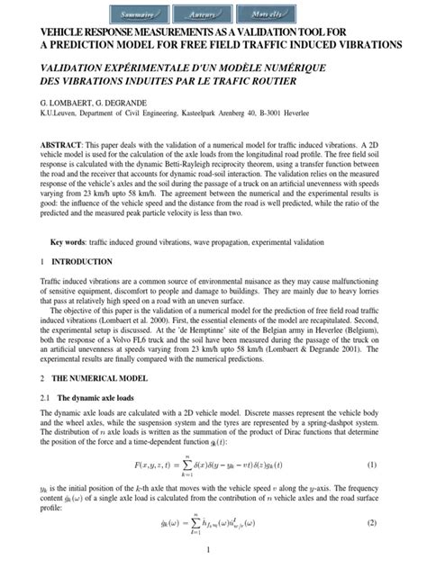 Validation Of Numerical Model For Traffic Induced Ground Vibrations Pdf Frequency Spectral