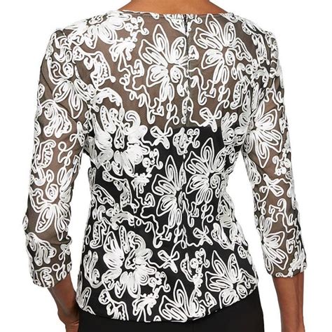Alex Evenings Alex Evenings Illusion Crew Neck Floral Lace Blouse Sm