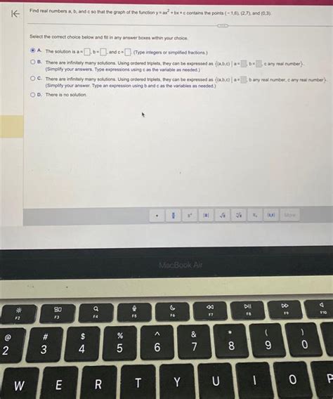 solved find real numbers a b and c so that the graph of the
