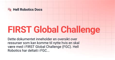 First Global Challenge Hell Robotics Docs
