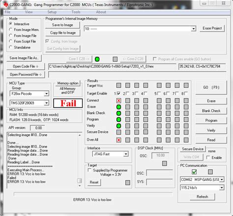 Error 13 Vcc Is Too Low Using C2000 Gang Programmer C2000