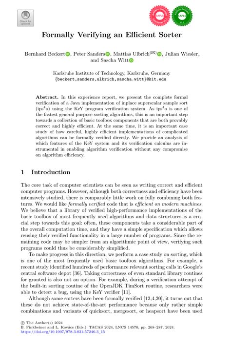 Pdf Formally Verifying An Efficient Sorter